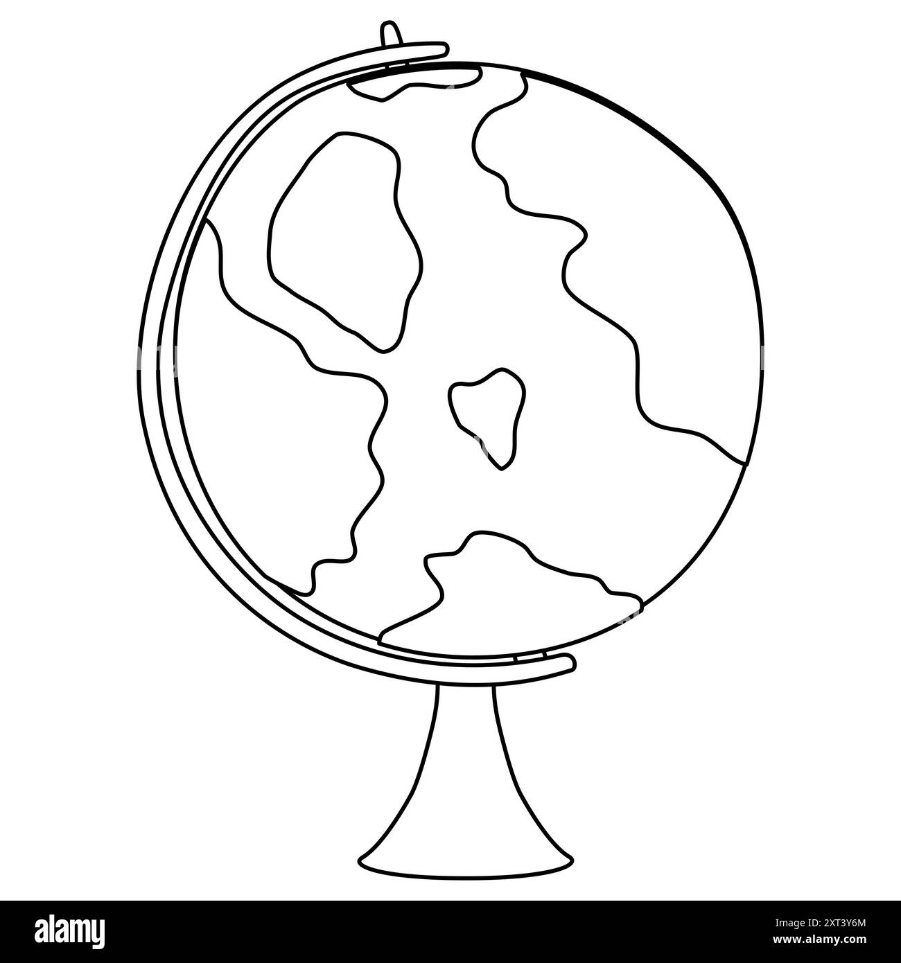 Globe on stand, doodle style flat vector outline illustration for kids ...