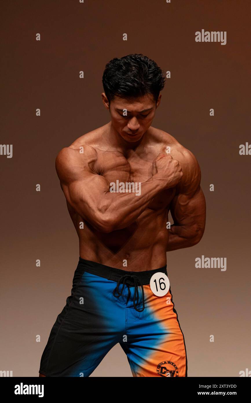 Yokosuka, Japan. 11th Aug, 2024. Ak? Y?ma poses during Men's Physique ...