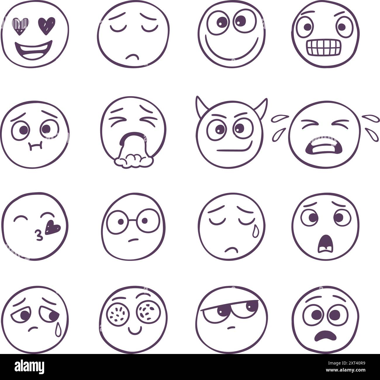 Hand drawn emoticons set with different emotions authors work Stock ...