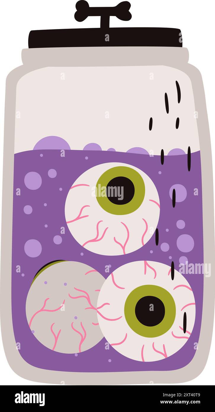Halloween jar with eyes in liquid. Vector illustration on white ...