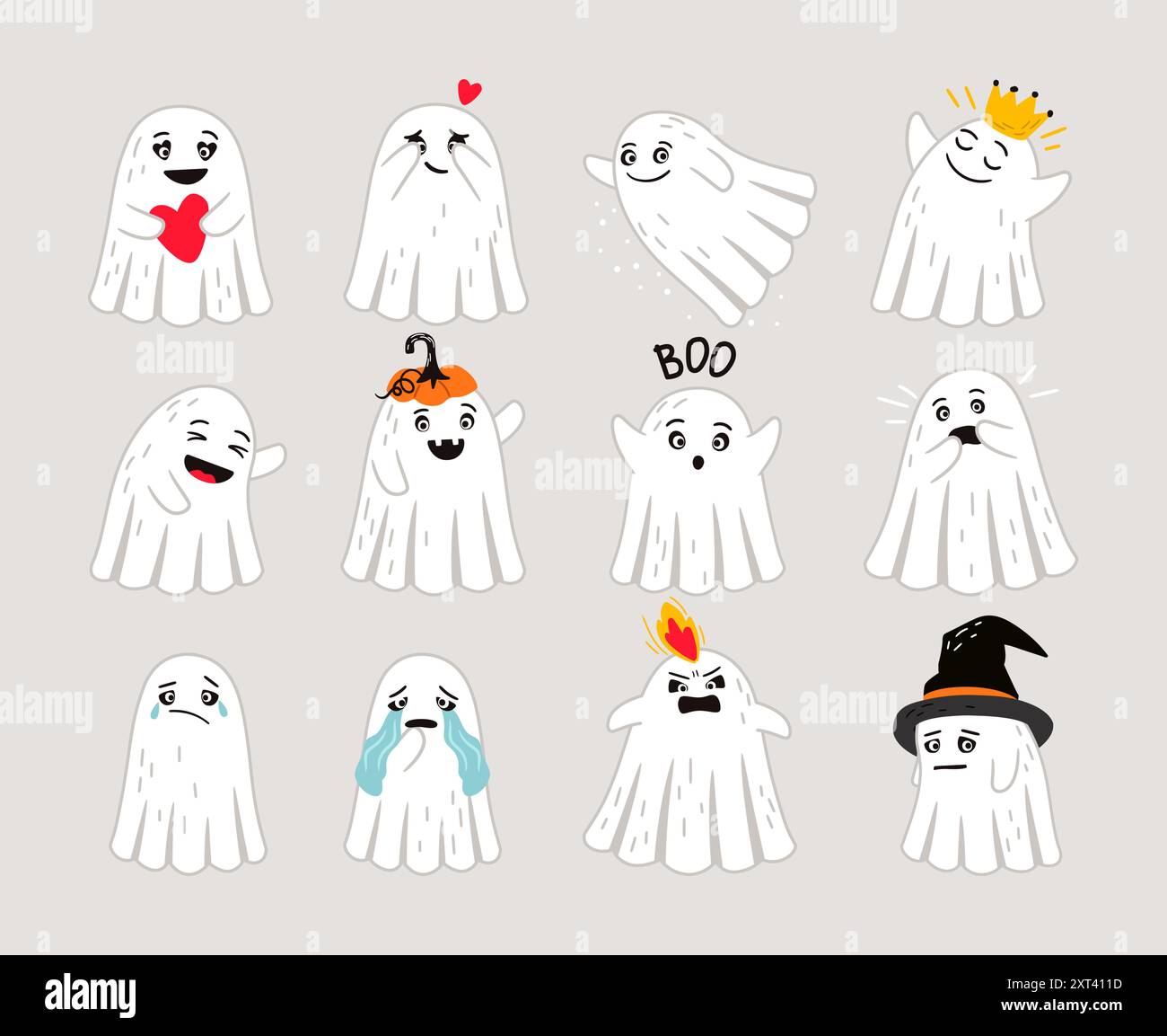 Set of funny ghosts emoticons for halloween design authors work Stock ...