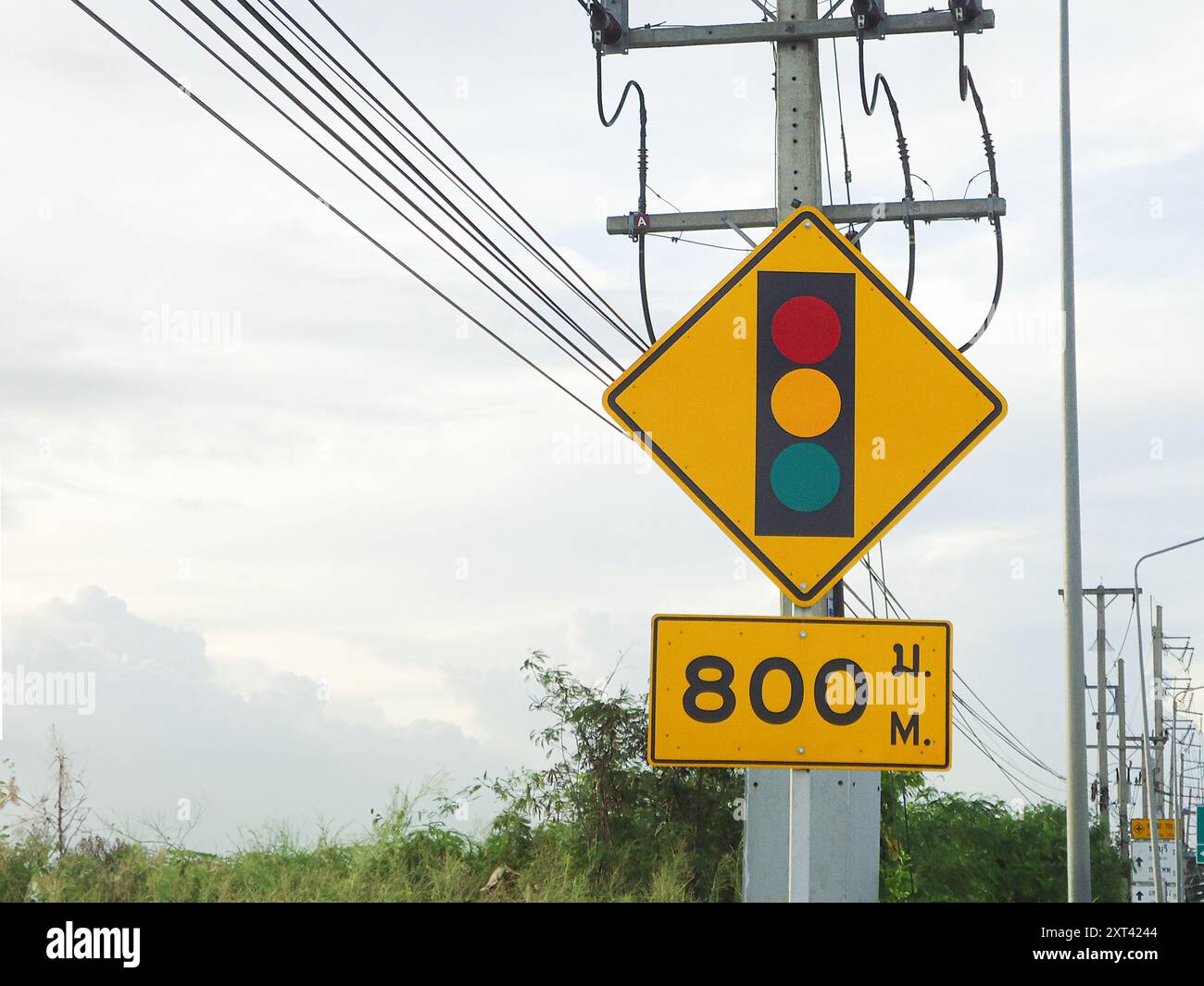 The sign says there is a traffic light 800 meters ahead Stock Photo - Alamy