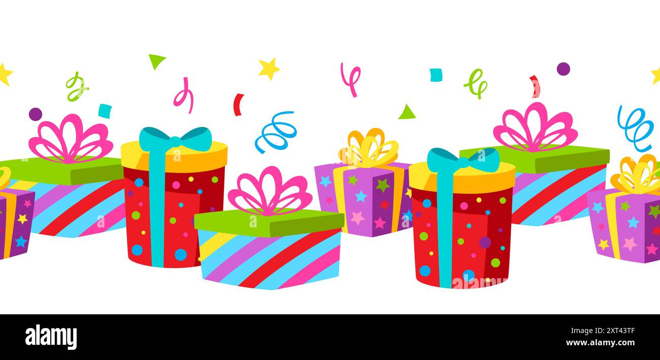 Gift boxes pattern. Happy Birthday and party illustration Stock Vector ...