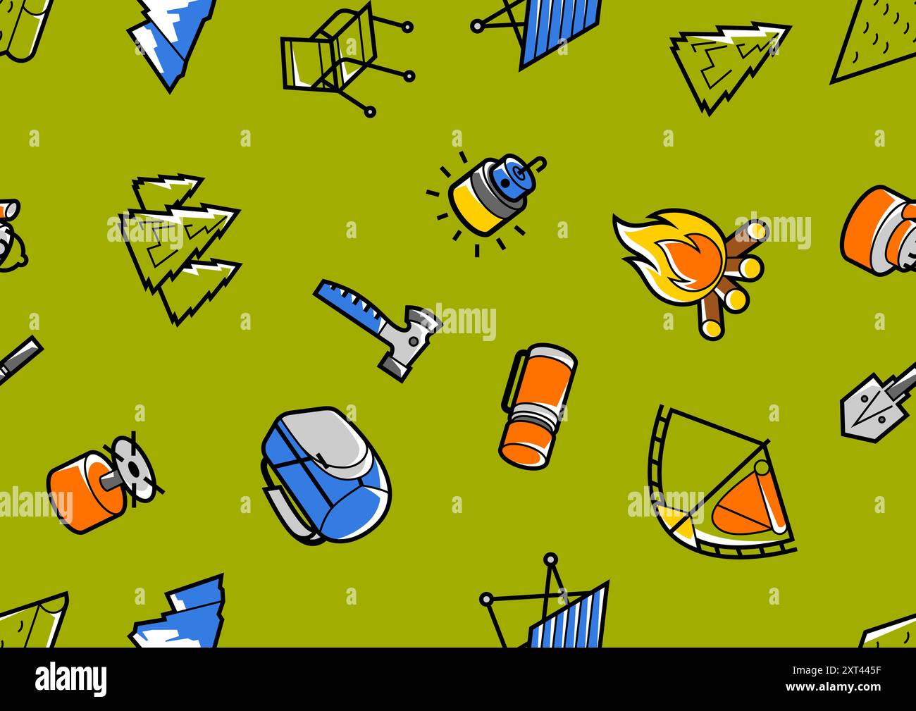 Travel camping pattern. Tourist equipment for survival in outdoor Stock ...