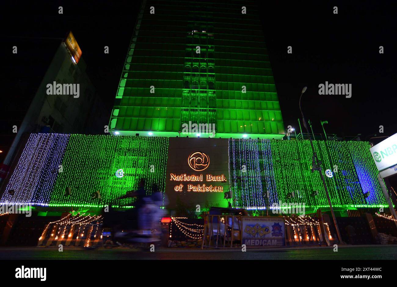 A beautiful illuminated view of National Bank of Pakistan (NBP ...