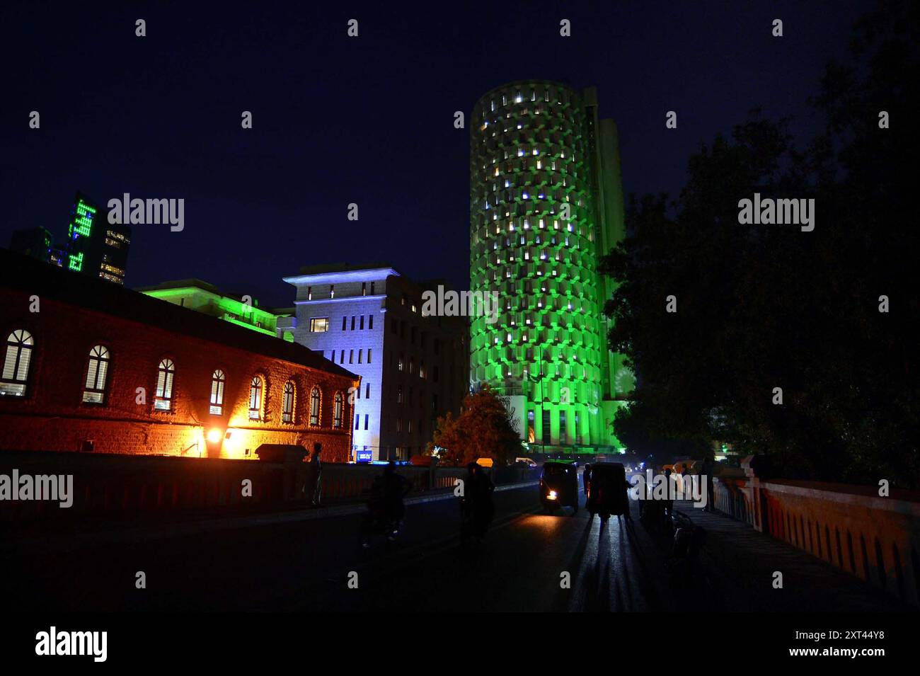A beautiful illuminated view of Habib Bank Plaza building in connection ...