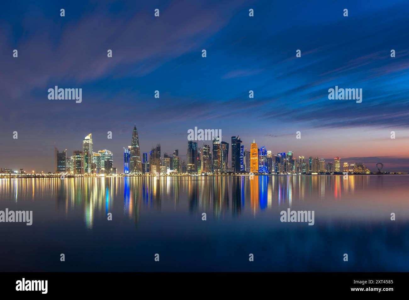 The Panoramic skyline of Doha, Qatar during sunset Stock Photo - Alamy