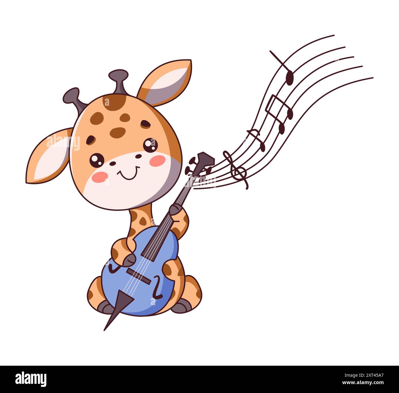 Kawaii giraffe plays enchanting melody on violin flat color vector ...