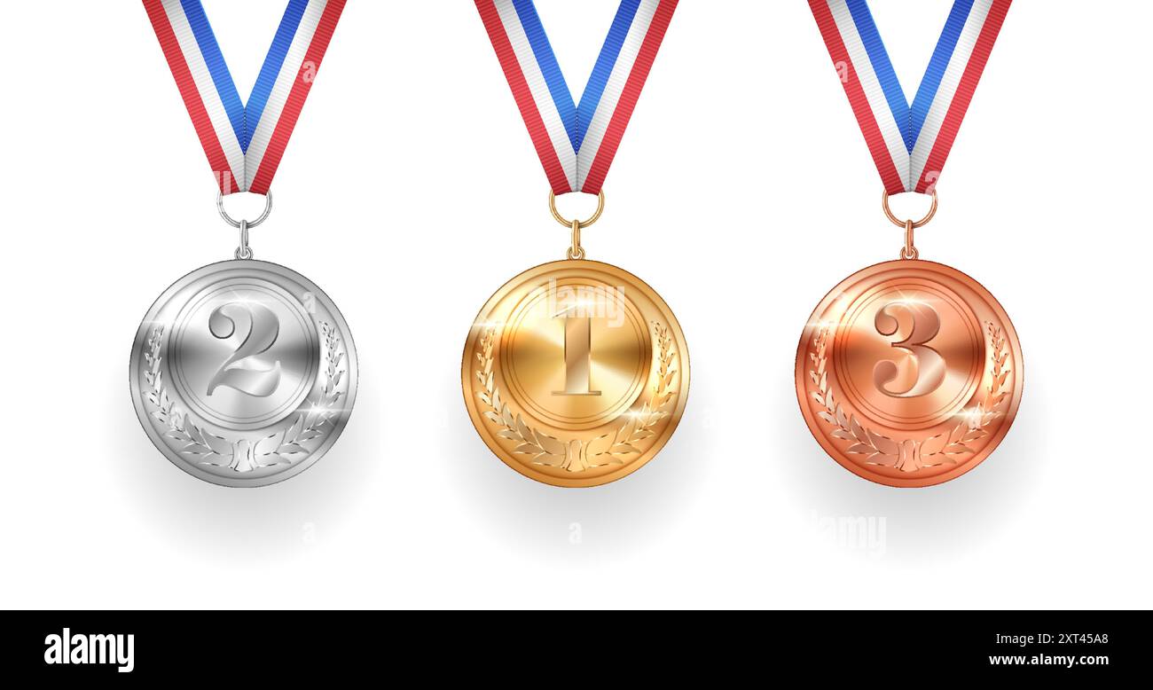 Olympic games winners medals on ribbons realistic vector illustration ...