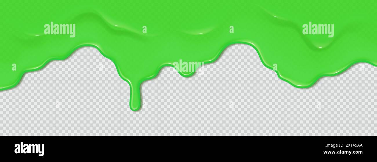 Green flowing toxic slime. Liquid wave of paint or sauce on transparent ...