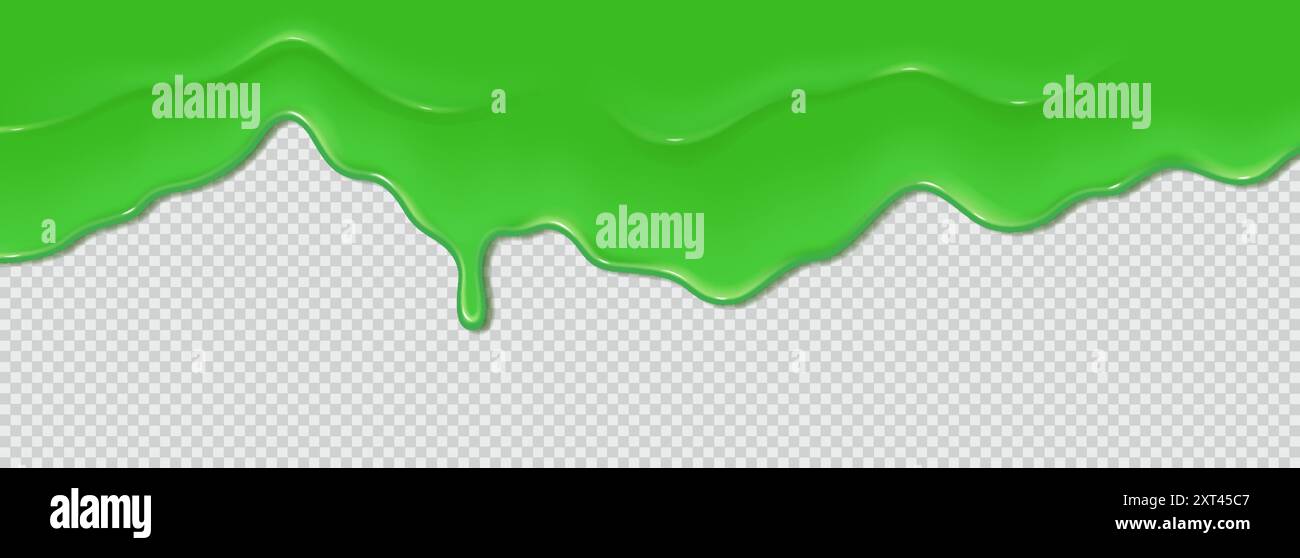 Green flowing toxic slime. Liquid wave of paint or sauce on transparent ...