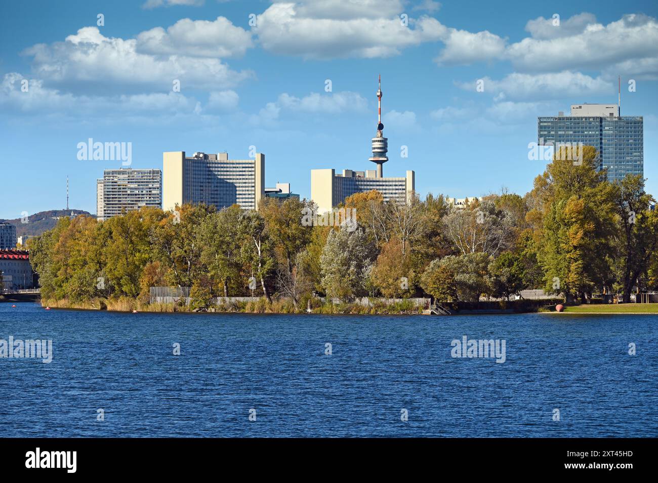 Vienna cityscape riverside,Donau river autumn season Stock Photo - Alamy