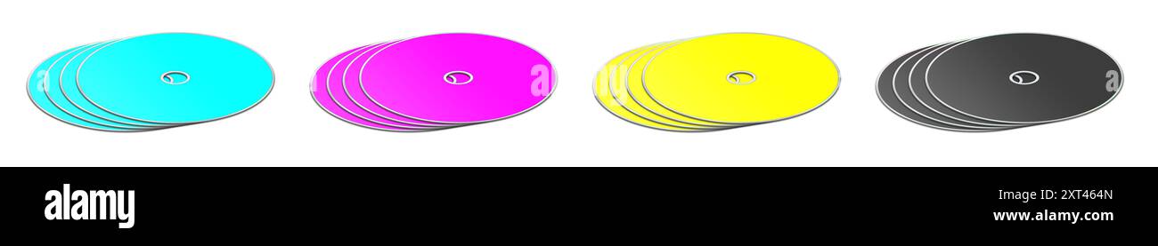 Four CMYK CD or DVD blank template red, green and blue for presentation ...