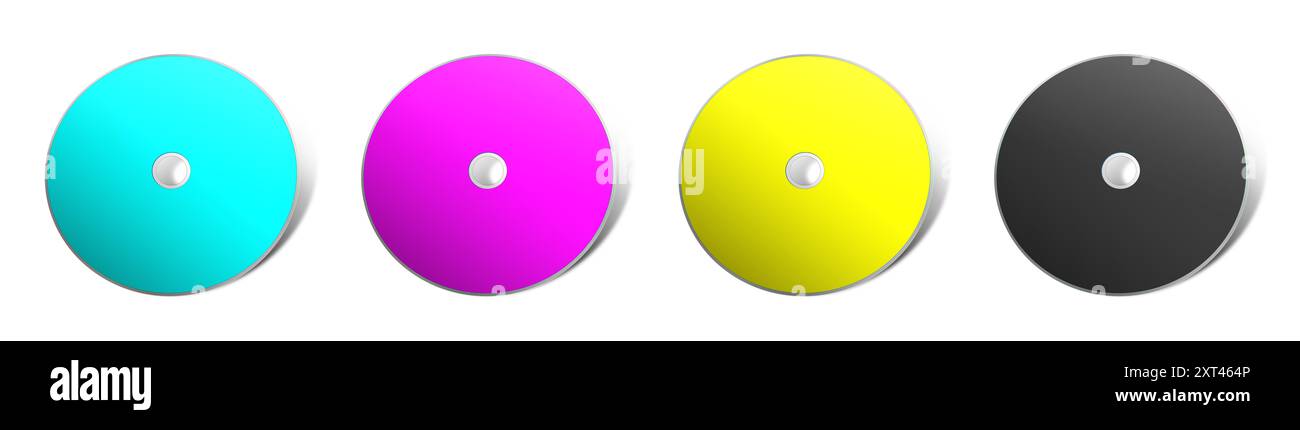 Four CMYK CD or DVD blank template red, green and blue for presentation ...