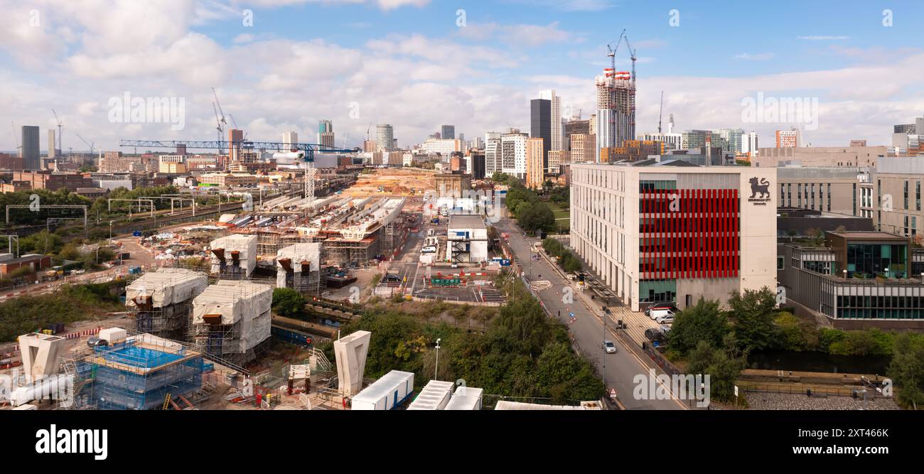 BIRMINGHAM, UK - AUGUST 3, 2024. An aerial panoramic view of Birmingham ...