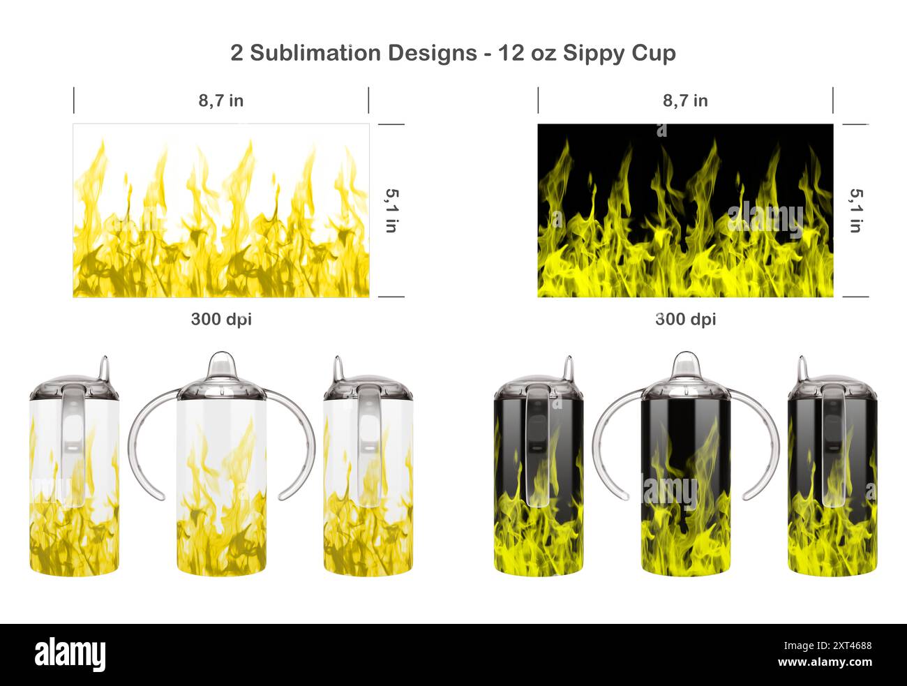 Set of 2 fire patterns on white and black background. Sublimation ...