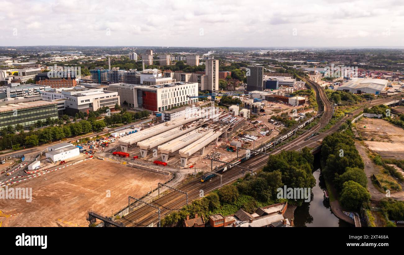 BIRMINGHAM, UK - AUGUST 3, 2024. An aerial panoramic view of Birmingham ...
