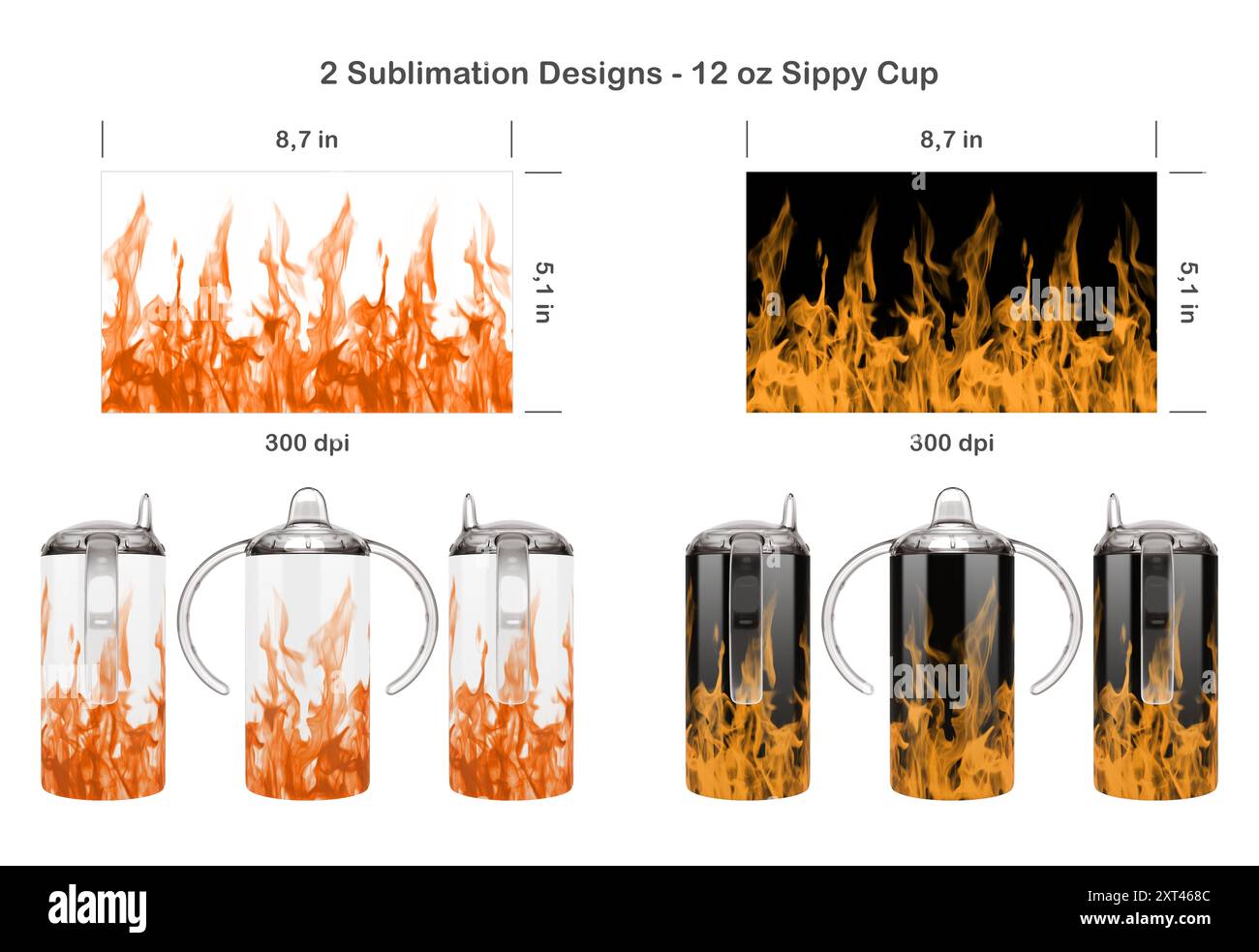 Set of 2 fire patterns on white and black background. Sublimation ...