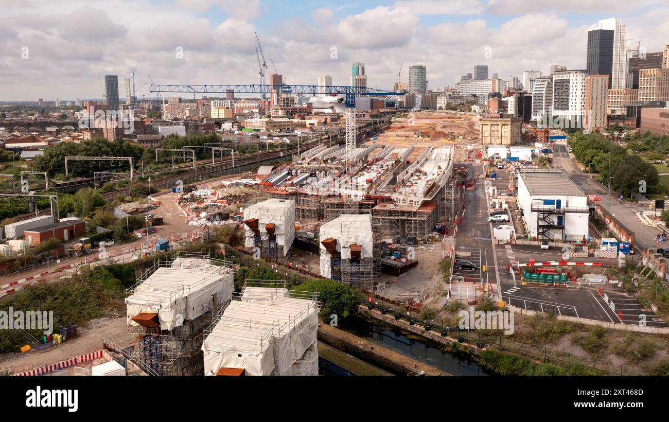 BIRMINGHAM, UK - AUGUST 3, 2024. An aerial panoramic view of Birmingham ...