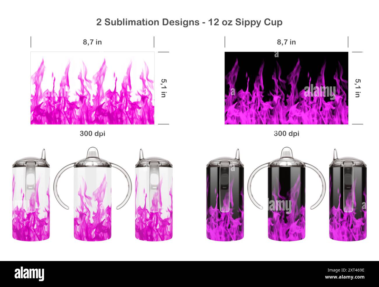 Set of 2 fire patterns on white and black background. Sublimation ...