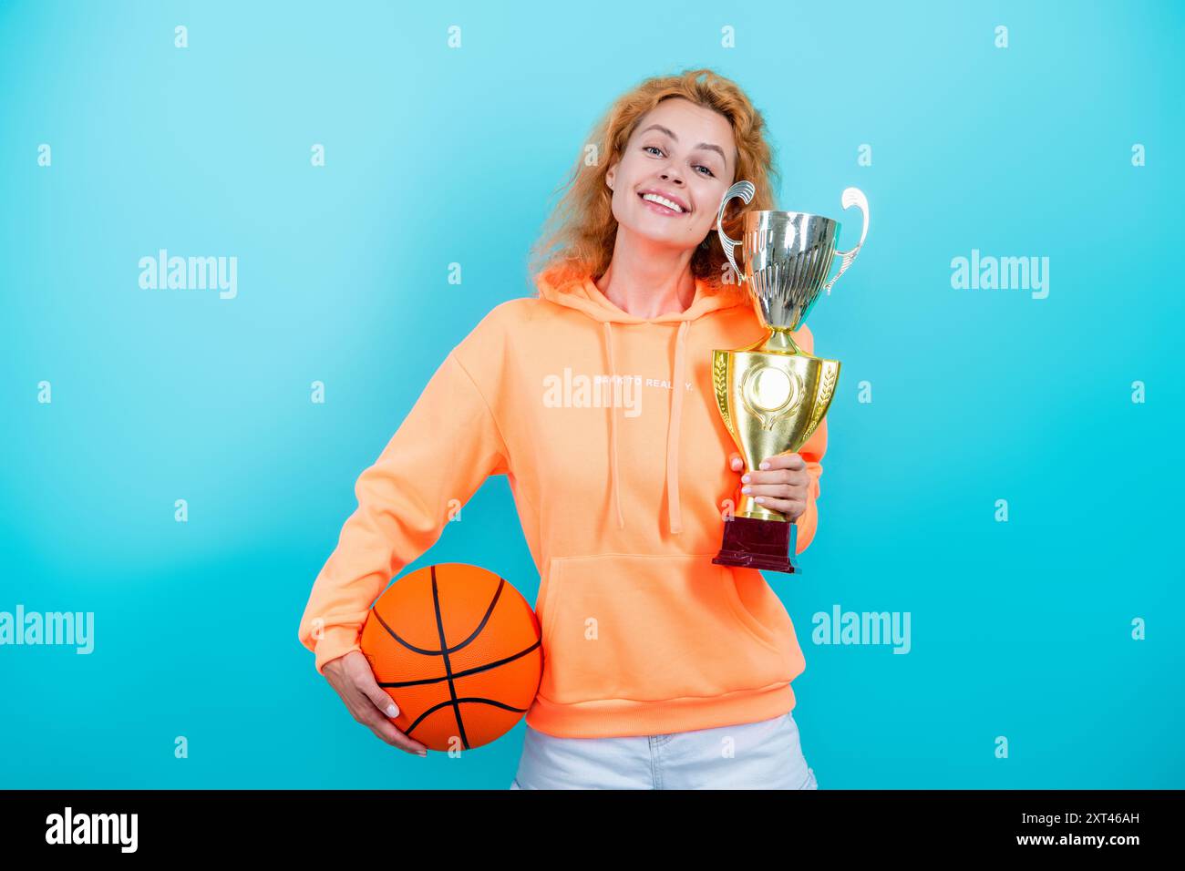 Sport success. Woman won the prize. Celebrating success. Winning the ...