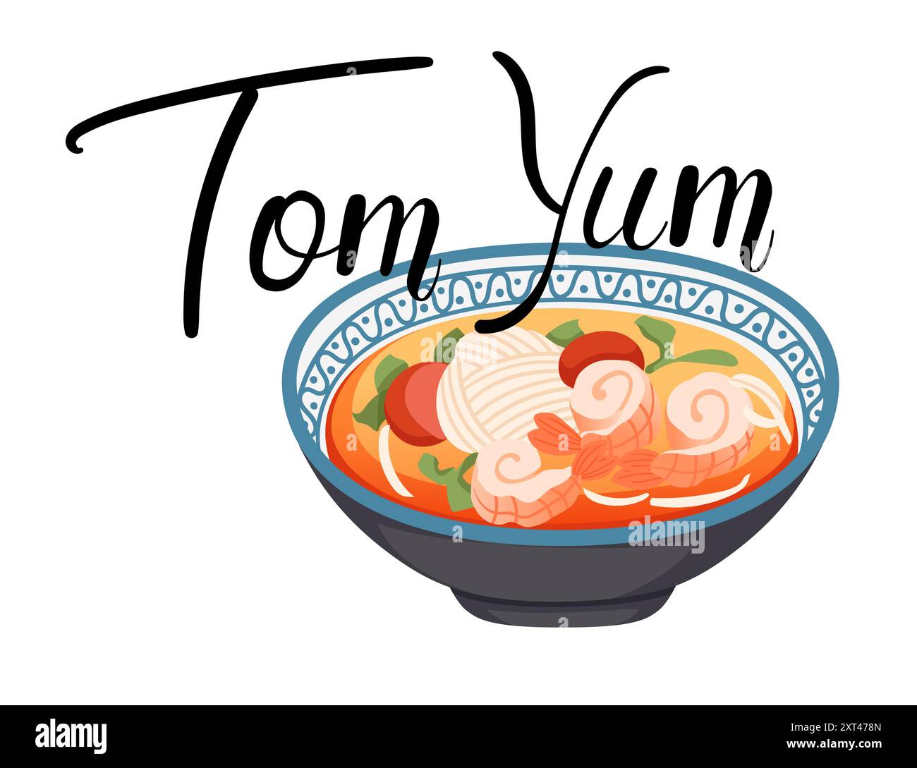 Traditional Thai Tom Yum Kung in bowl with handwritten label. Tasty ...