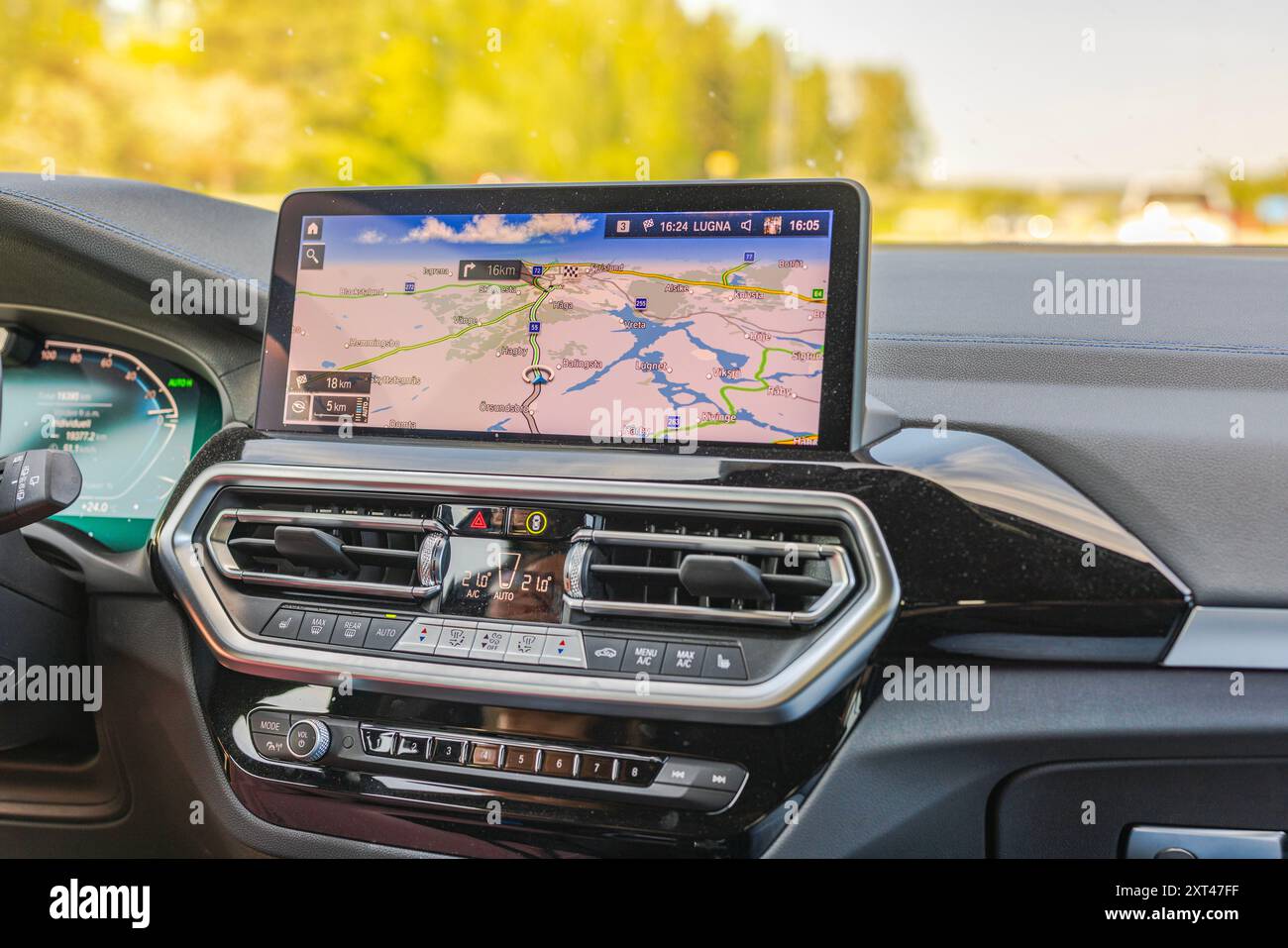 Close-up view of the BMW iX3 m electric car’s navigation panel showing ...