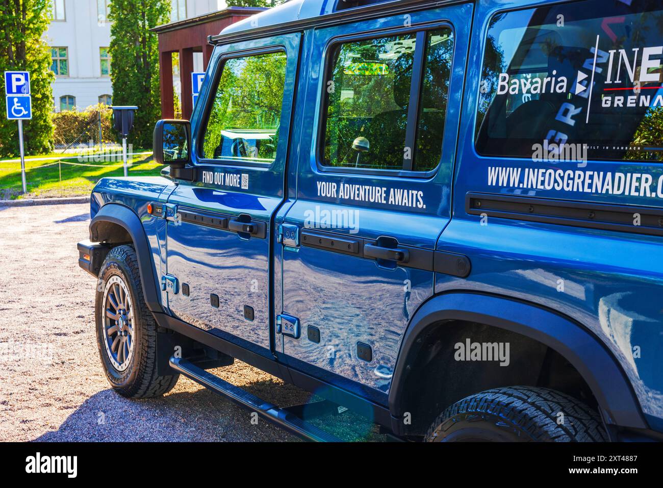 Close-up view of blue INEOS Grenadier off-road vehicle showcasing its ...