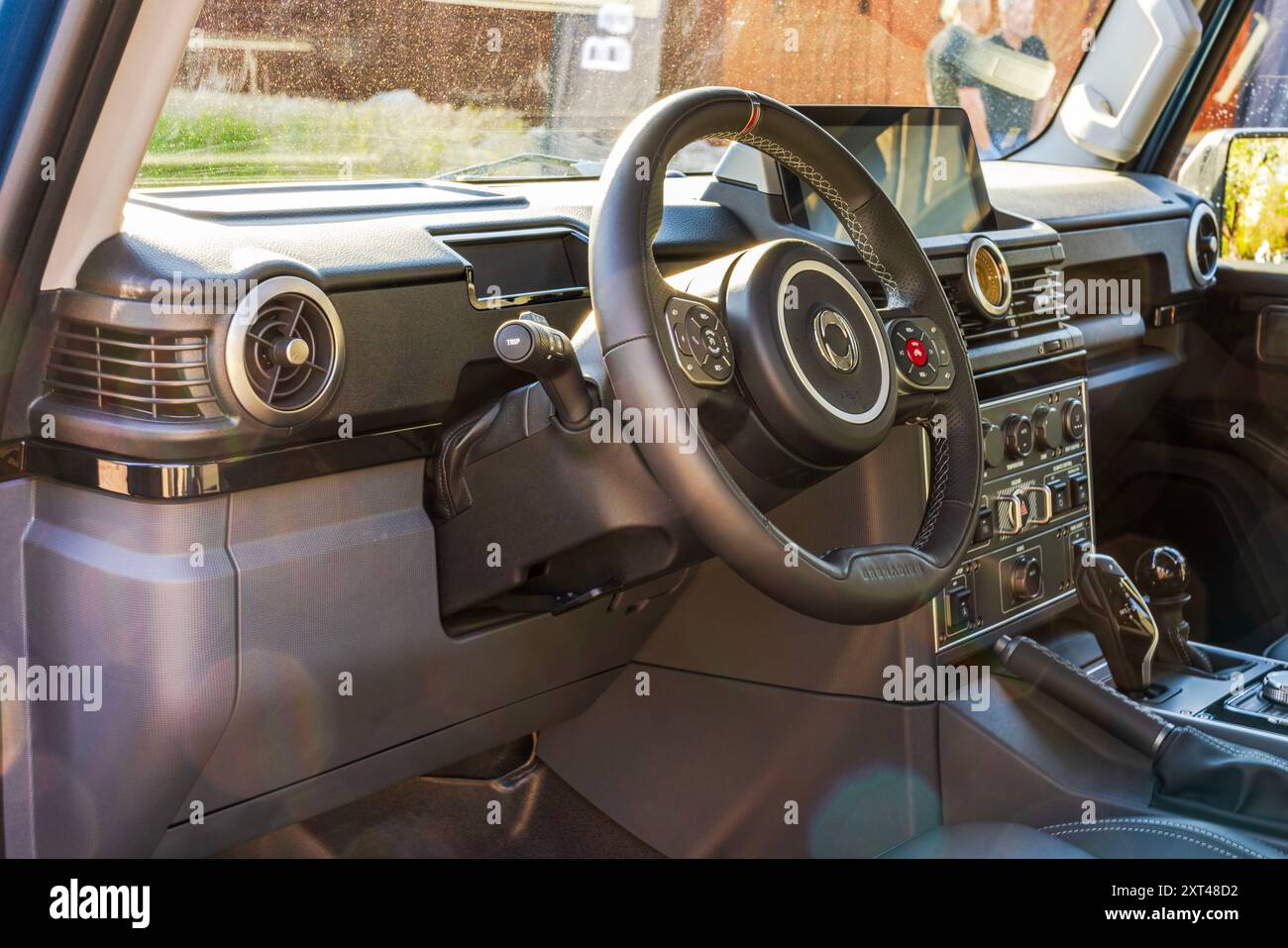 Close-up view of modern interior of an INEOS Grenadier off-road vehicle ...