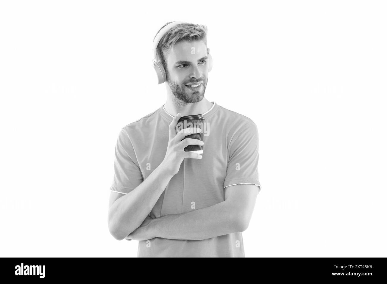 man millennial in headphones isolated on white background. man ...