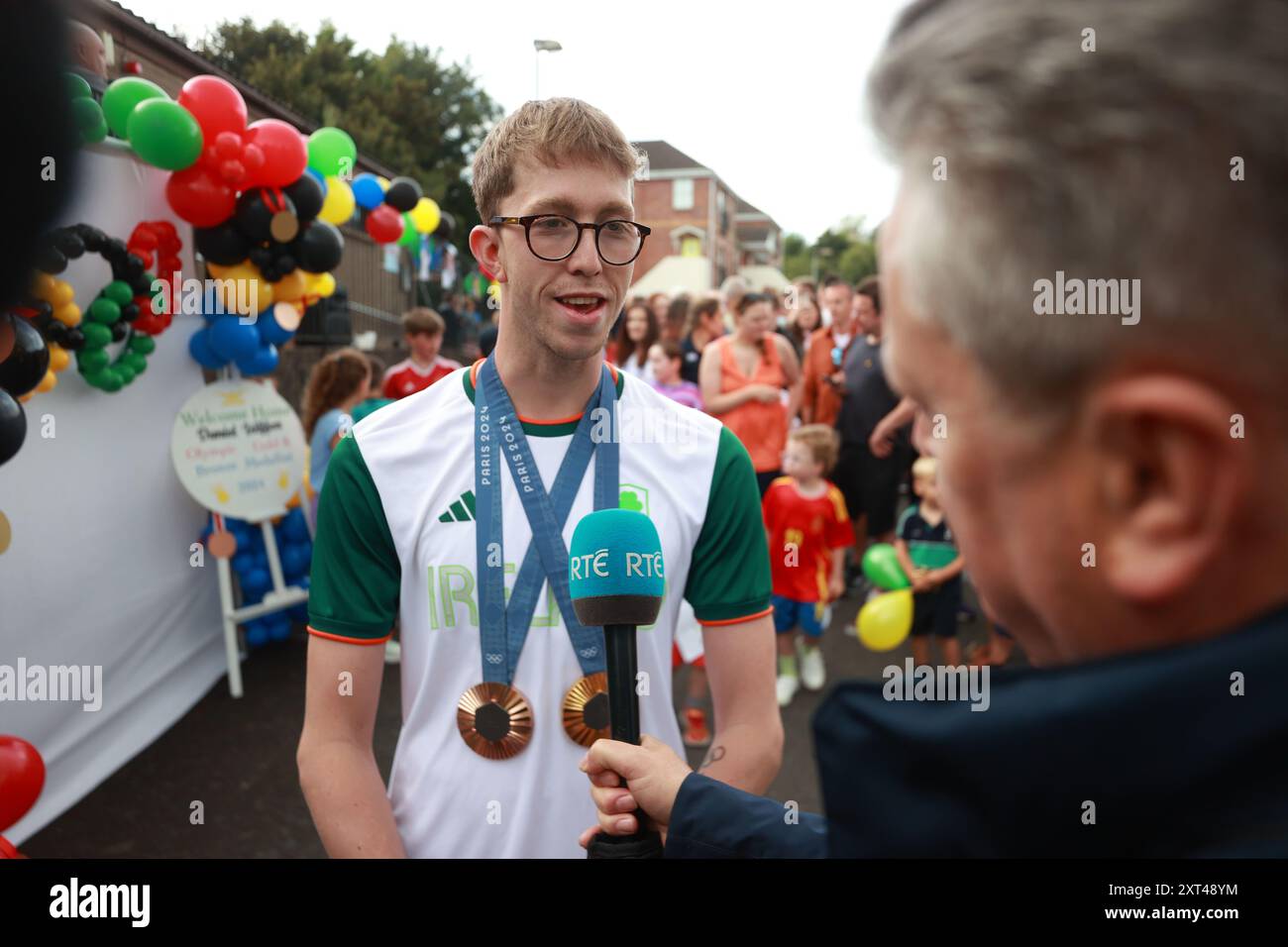 Gold and bronze medal winning swimmer Daniel Wiffen speaks to the media ...