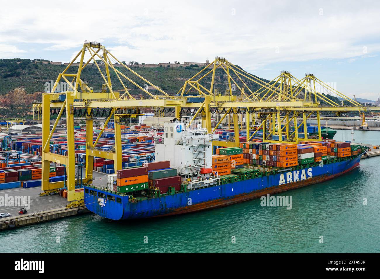 Barcelona, Spain- May 25, 2024: large loaded container cargo ship at ...