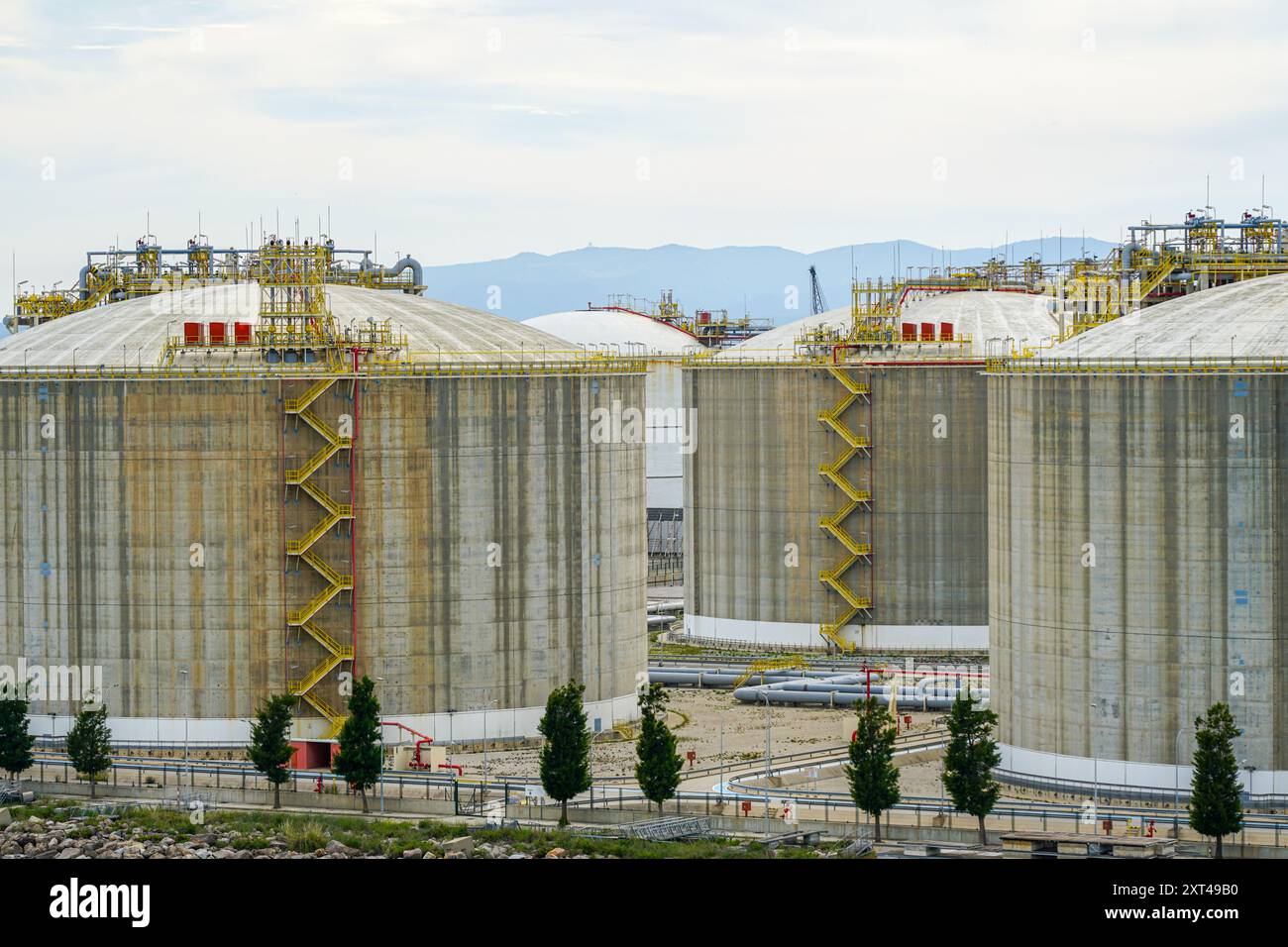 LNG gas terminal large storage reservoirs in Barcelona port, liquefied ...