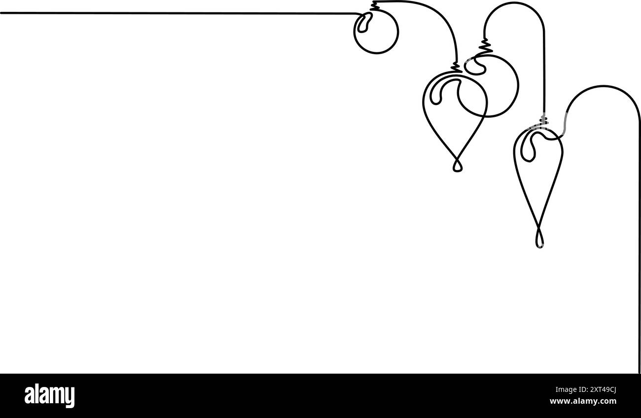 Garland of Christmas toys of different shapes. Continuous one line ...