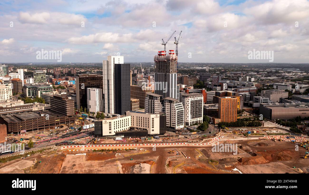 BIRMINGHAM, UK - AUGUST 3, 2024. An aerial panoramic view of Birmingham ...