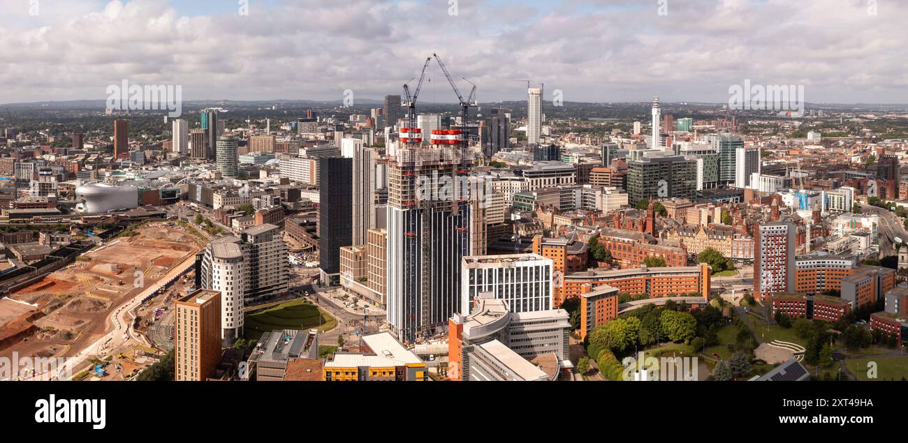 BIRMINGHAM, UK - AUGUST 3, 2024. An aerial panoramic view of Birmingham ...