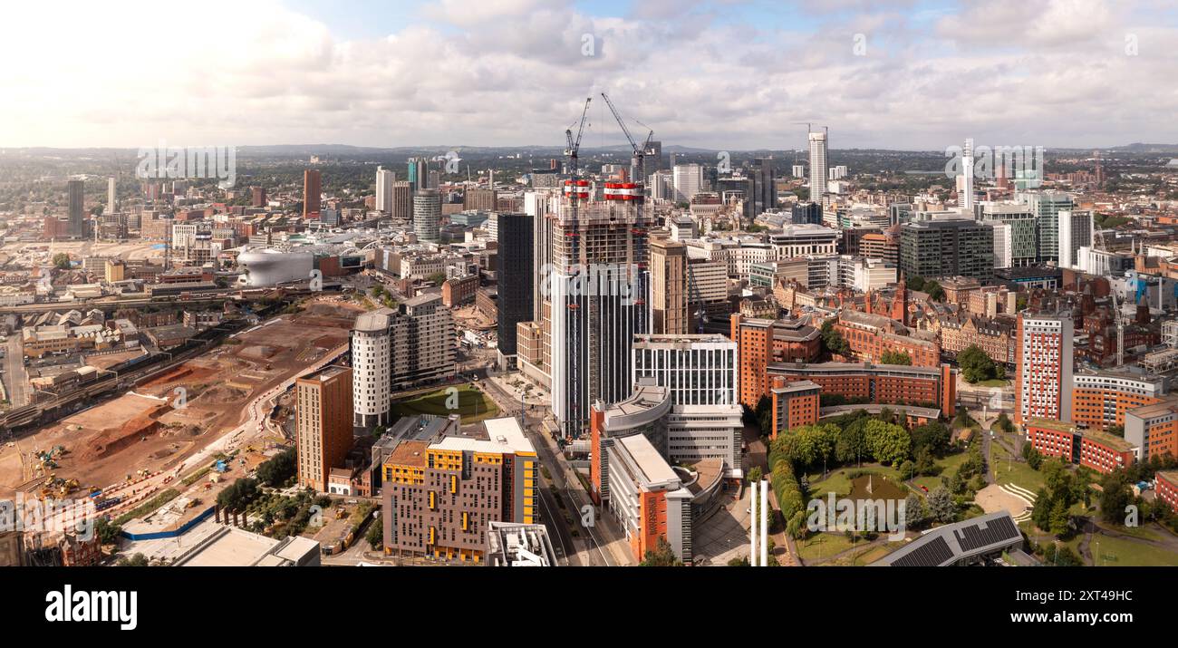 BIRMINGHAM, UK - AUGUST 3, 2024. An aerial panoramic view of Birmingham ...