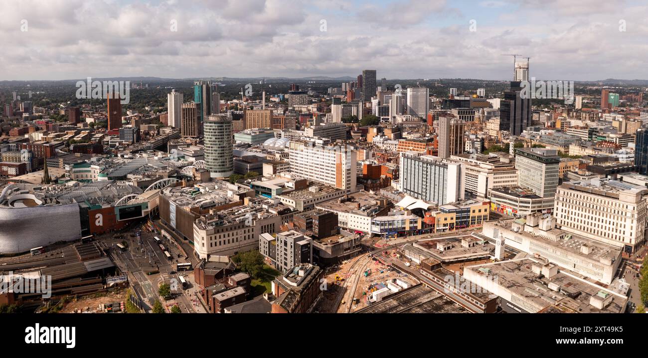 BIRMINGHAM, UK - AUGUST 3, 2024. Aerial pamoramic view of Birmingham ...