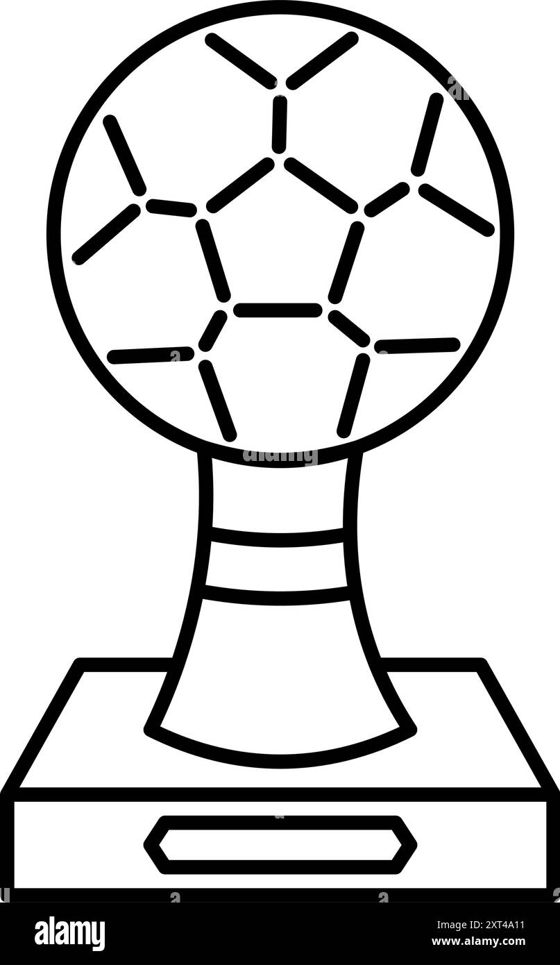 A black and white football trophy icon with a ball on top of a pedestal ...