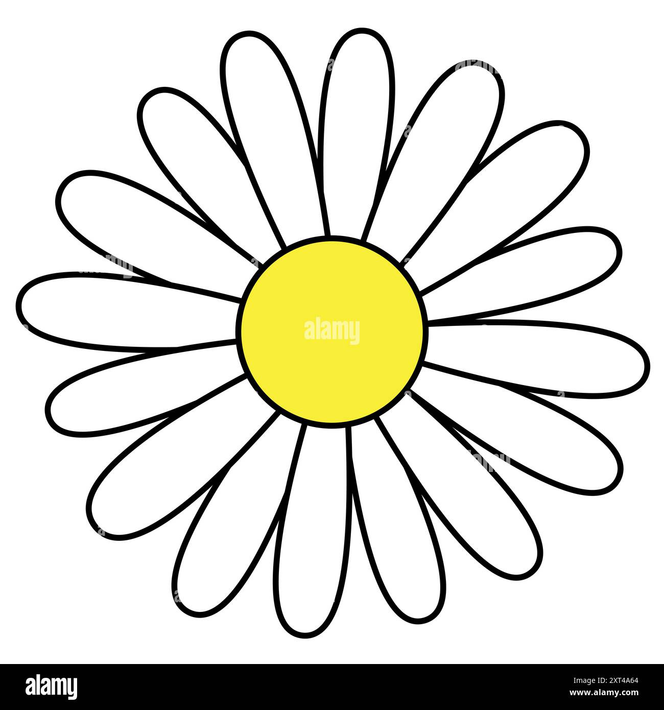 daisy flower head, simple color vector illustration of one yellow bloom ...