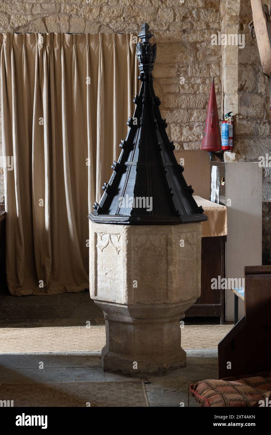 The font, St. Mary`s Church, Halford, Warwickshire, England, UK Stock ...