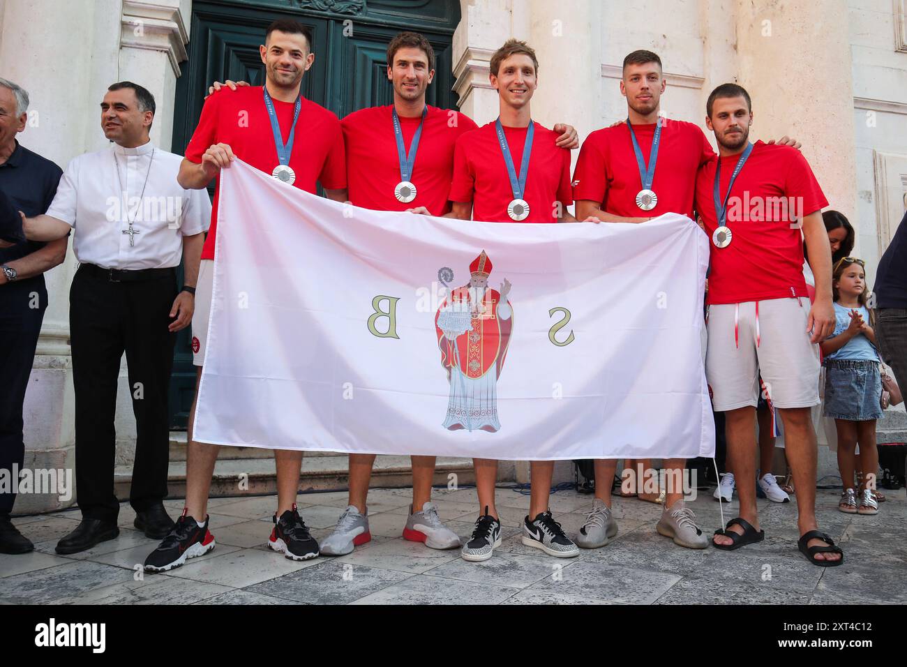 Dubrovnik, Croatia. 13th Aug, 2024. Silver medal winners Toni Popadic ...