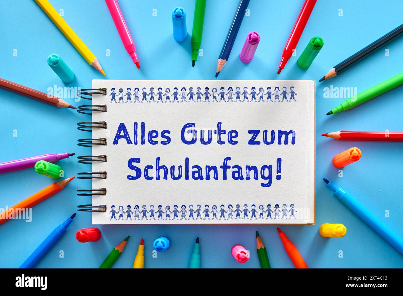 13 August 2024: Happy back to school Greeting on a drawing pad ...