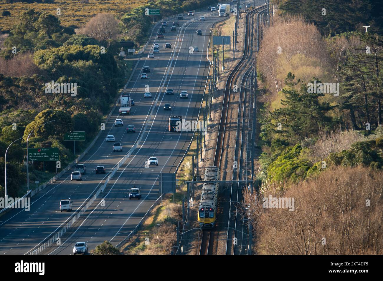 Highway train cars trucks hi-res stock photography and images - Alamy