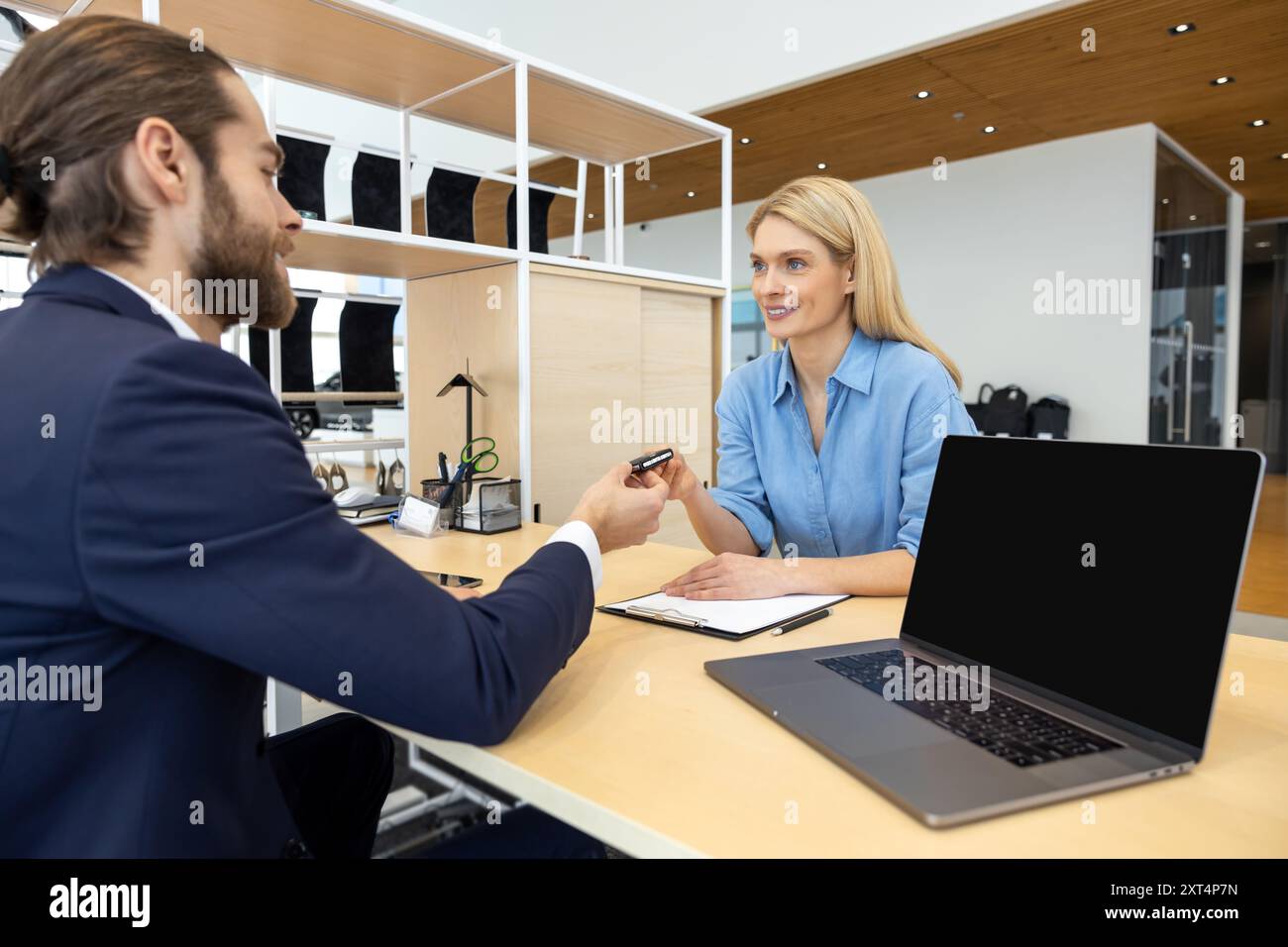 Salesman female customer in car hi-res stock photography and images - Alamy