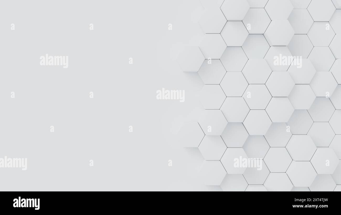 White hexagons with random size on white backdrop. A place for text on ...
