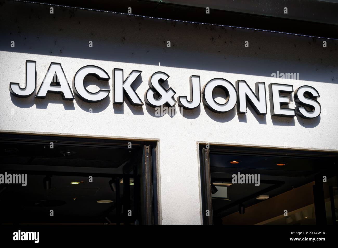 Cologne, Germany, August 12, 2024: Jack&Jones advertising sign on the ...