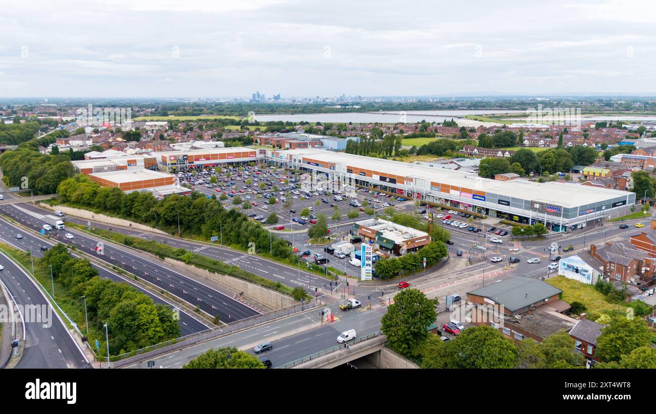 Aerial, Denton, Tameside, M67 motorway and Crown Point retail park ...