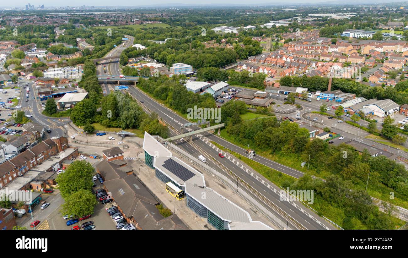 Aerial, Hyde, Tameside, Hyde bus station and the M67 motorway Stock ...