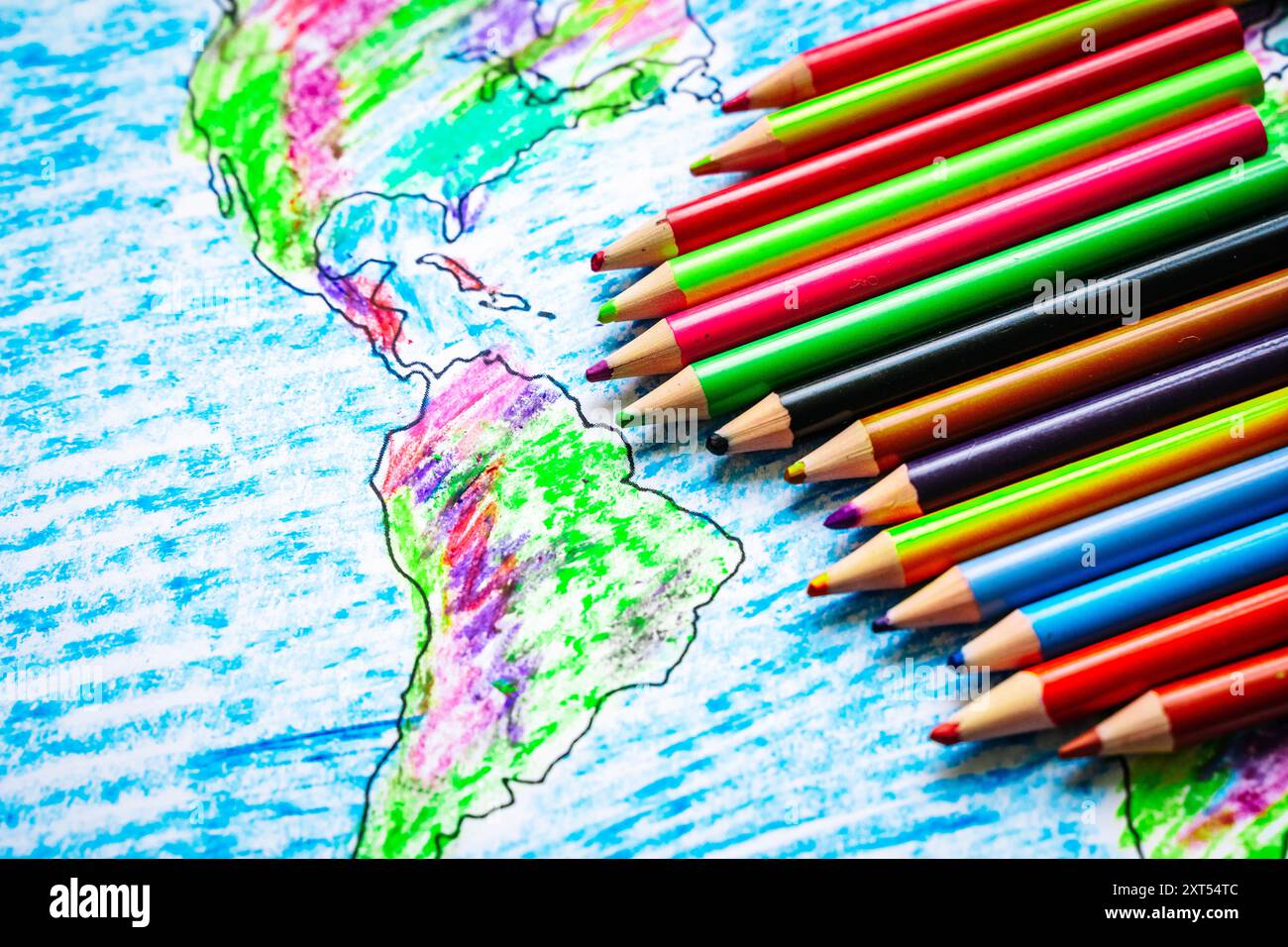 Color drawing world map with colored pencils for children and kids ...